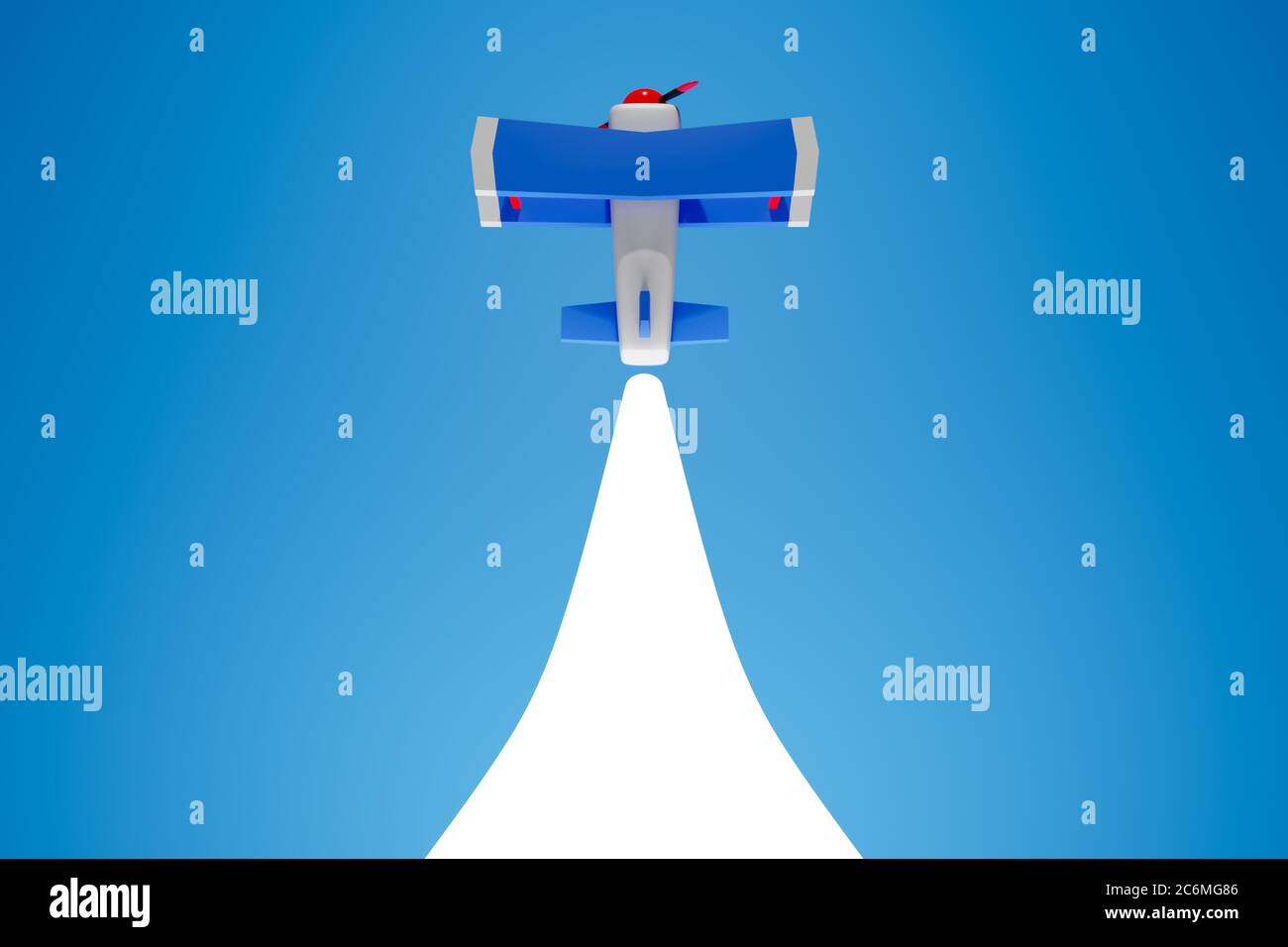 3d illustration of a blue-red airplane in cartoon style on a blue ...