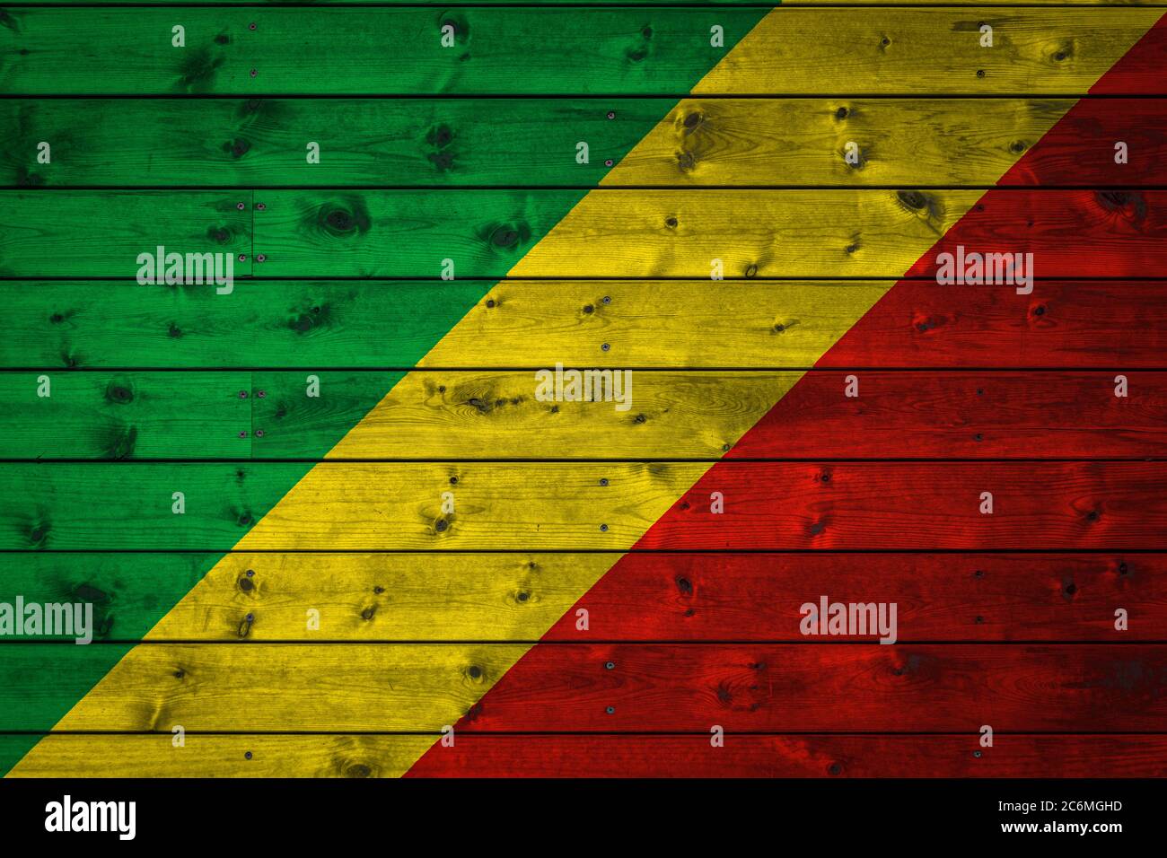 The national flag of Republic of the Congo is painted on a camp of even ...