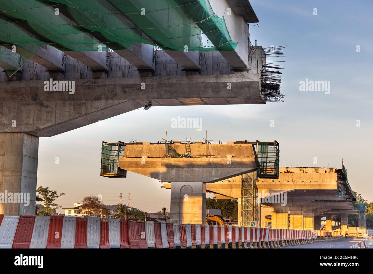 Construction of highway overpass bridge infrastructure in progress with ...