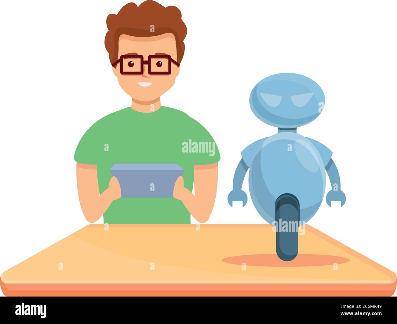 Boy create programming robot icon. Cartoon of boy create programming ...