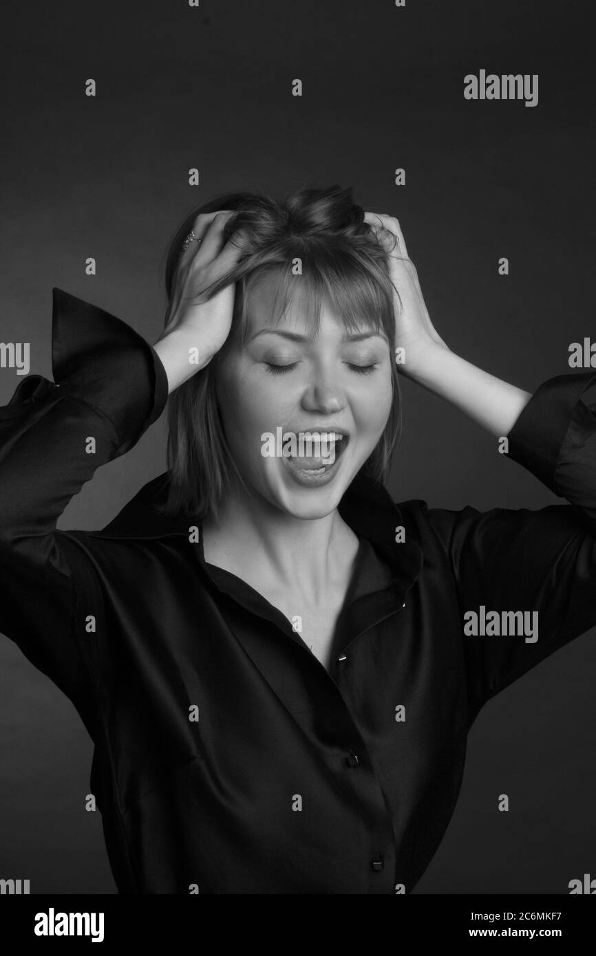 Girl crying frustration head Black and White Stock Photos & Images - Alamy