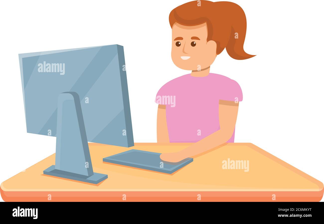 Girl home programming icon. Cartoon of girl home programming vector ...