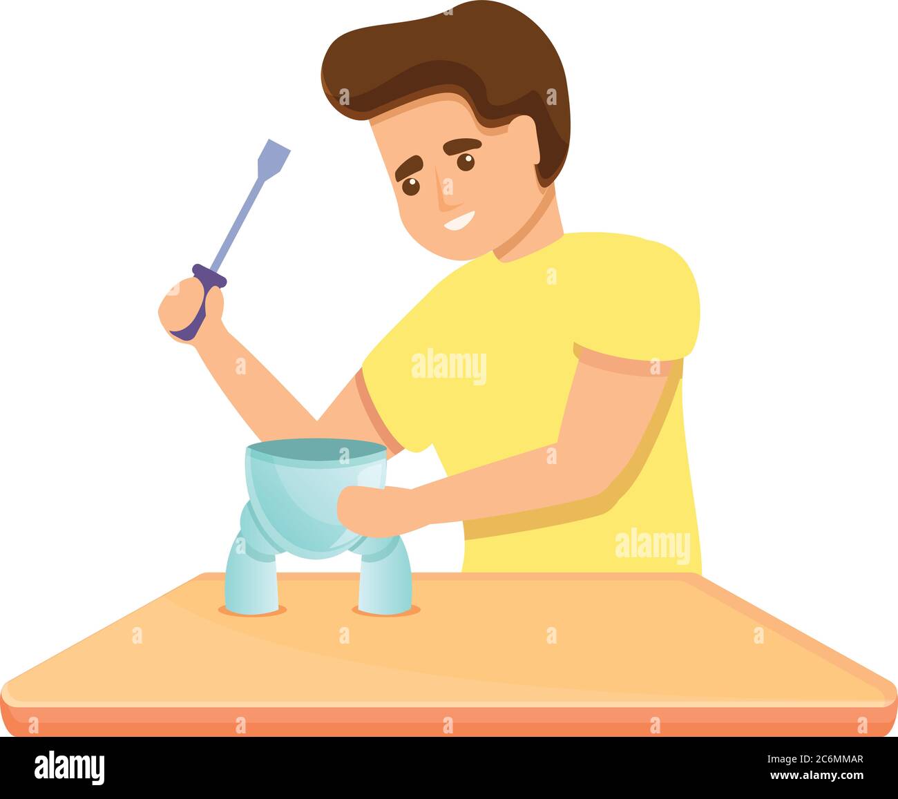 Boy repair robot icon. Cartoon of boy repair robot vector icon for web ...