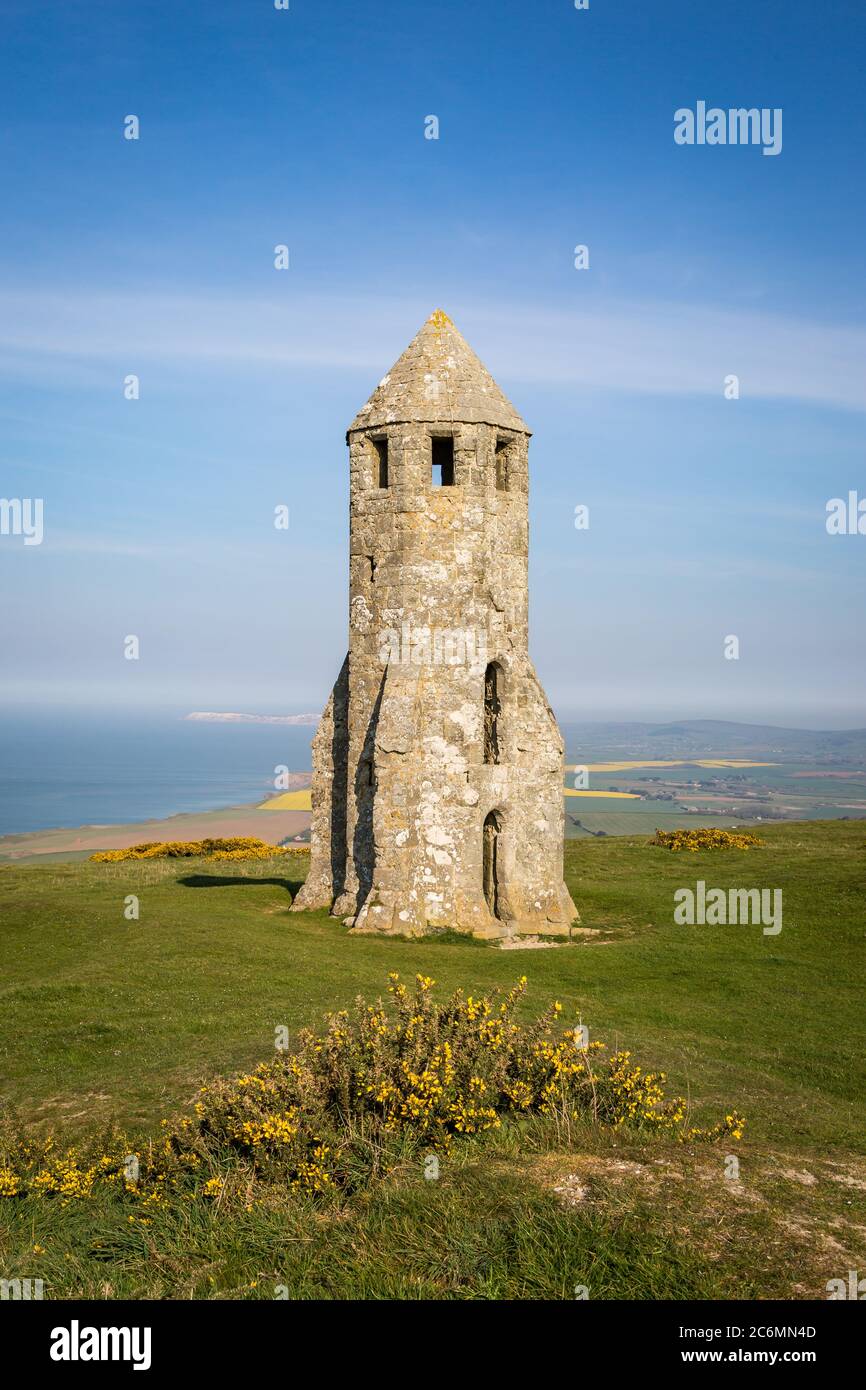 The medieval tower of St Catherine's Oratory on the Isle of Wight, on a ...