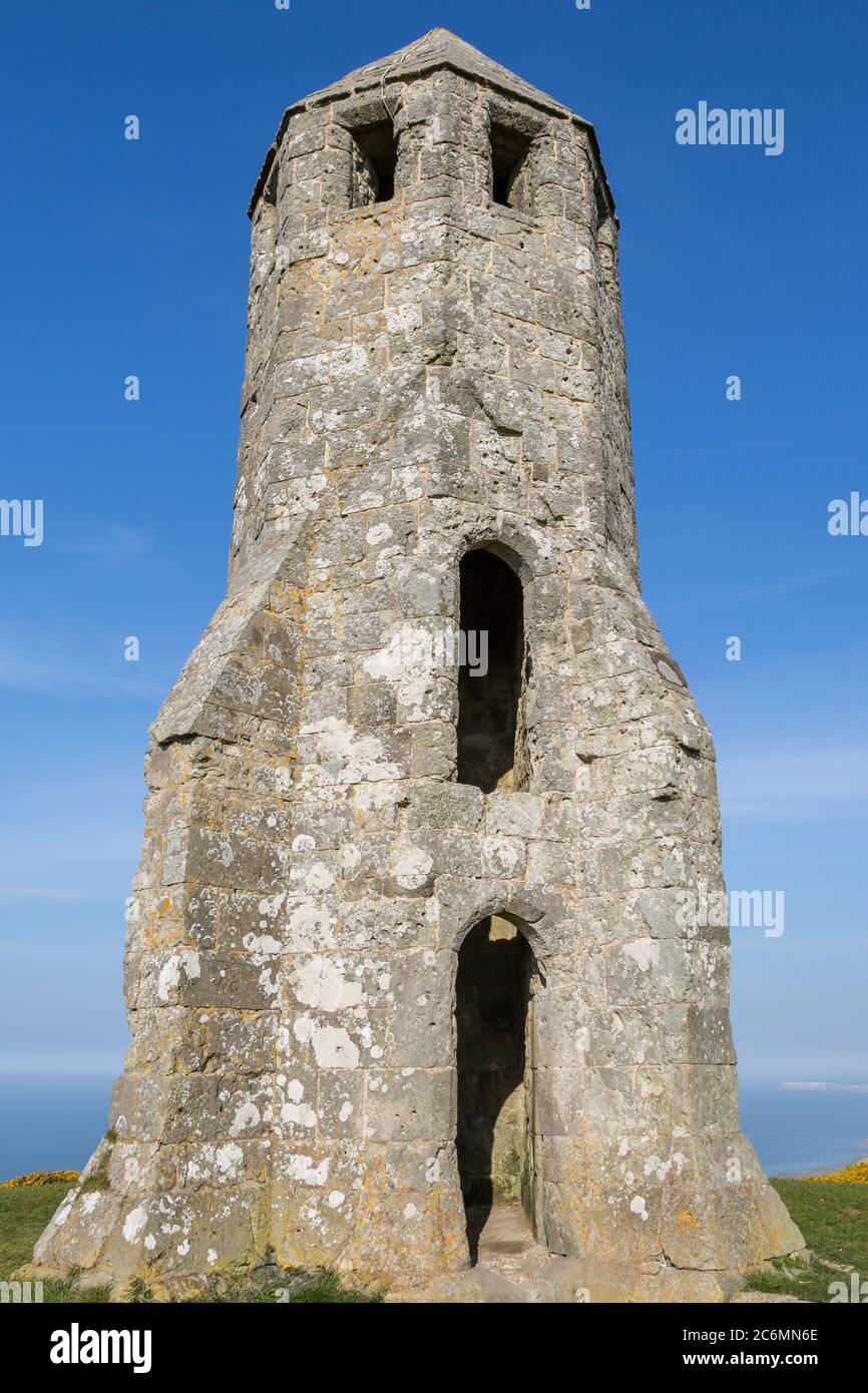 The medieval tower of St Catherine's Oratory on the Isle of Wight, with ...