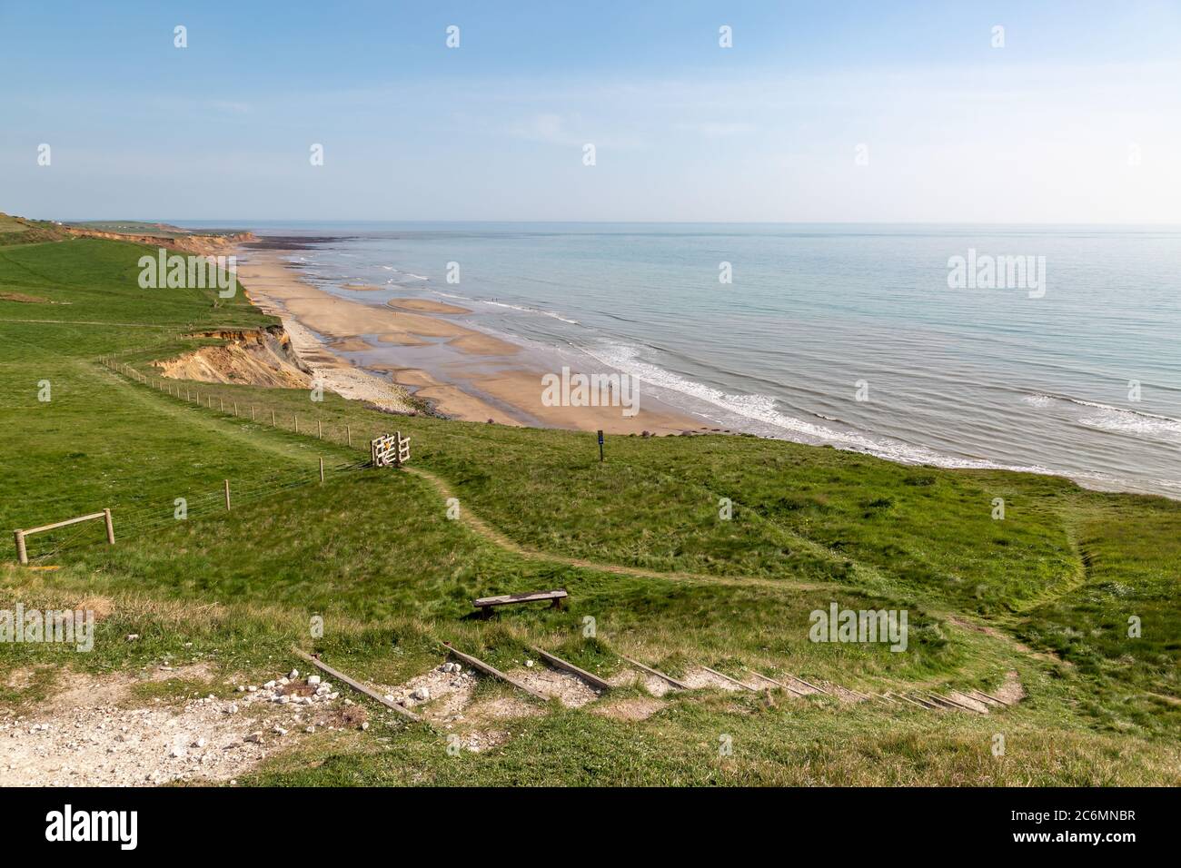 Steps and a coastal pathway on the cliffs above Compton Bay, on the ...