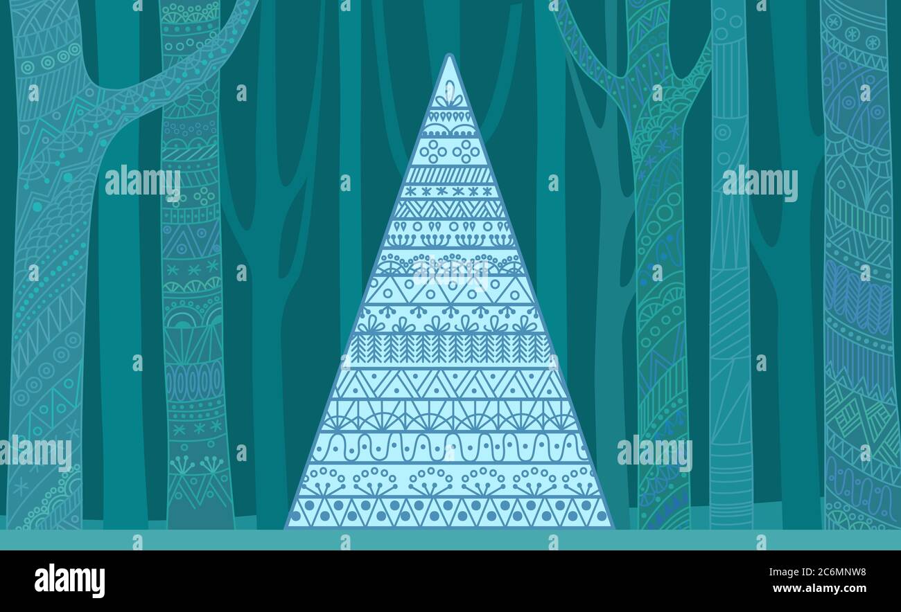 Christmas tree outline pattern. Mysterious New Year forest. Beautiful ...