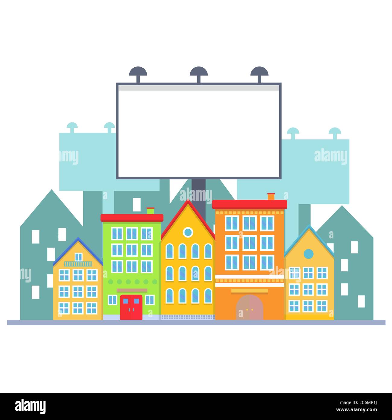 Big blank urban billboard over small city town street buildings ... Big blank urban billboard over small city town street buildings ...