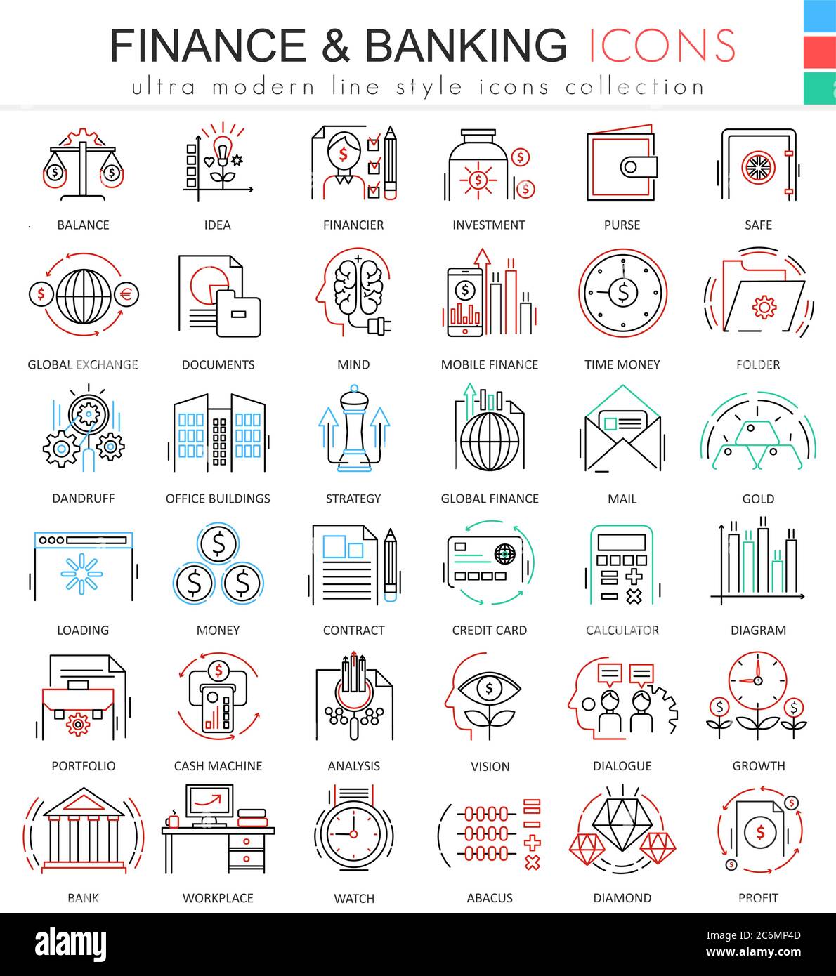 Vector finance and banking ultra modern color outline line icons for ...