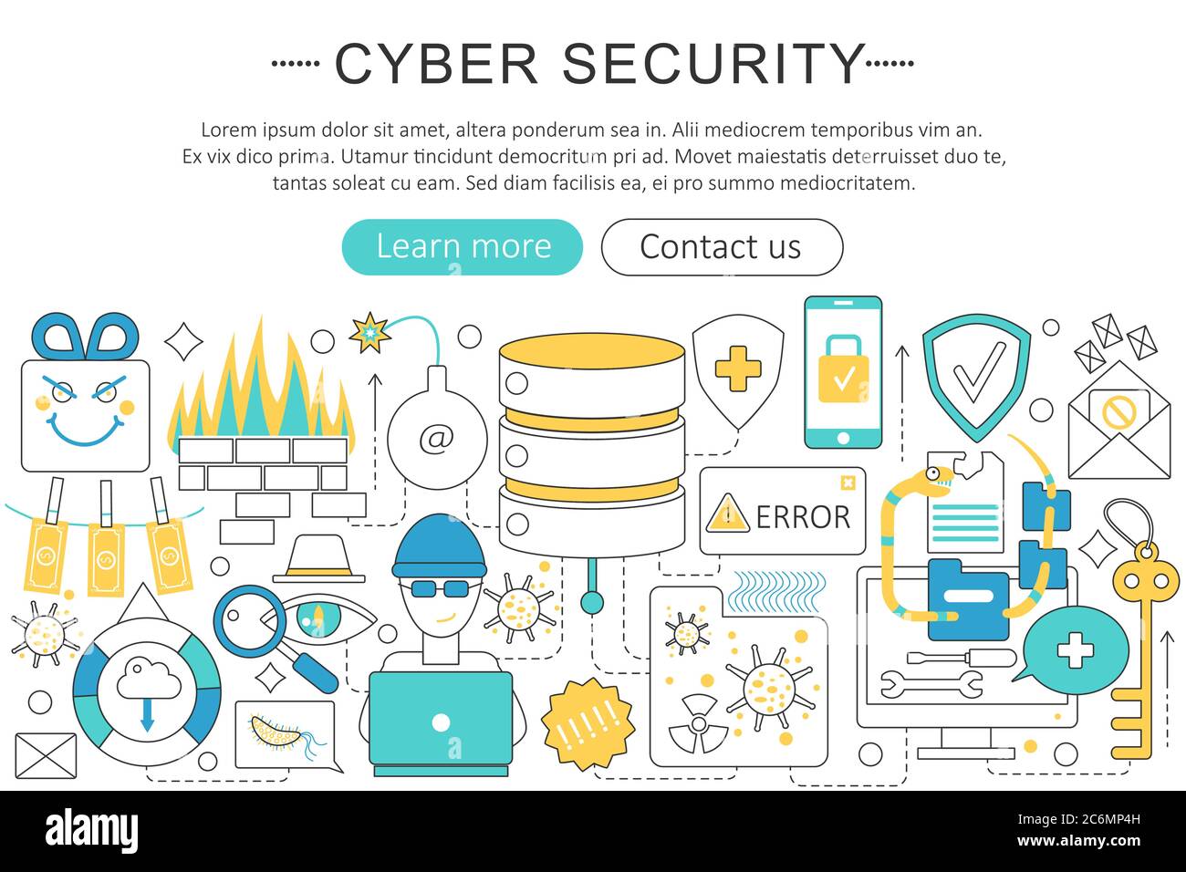Vector elegant thin flat line Cyber security concept. Website header ...