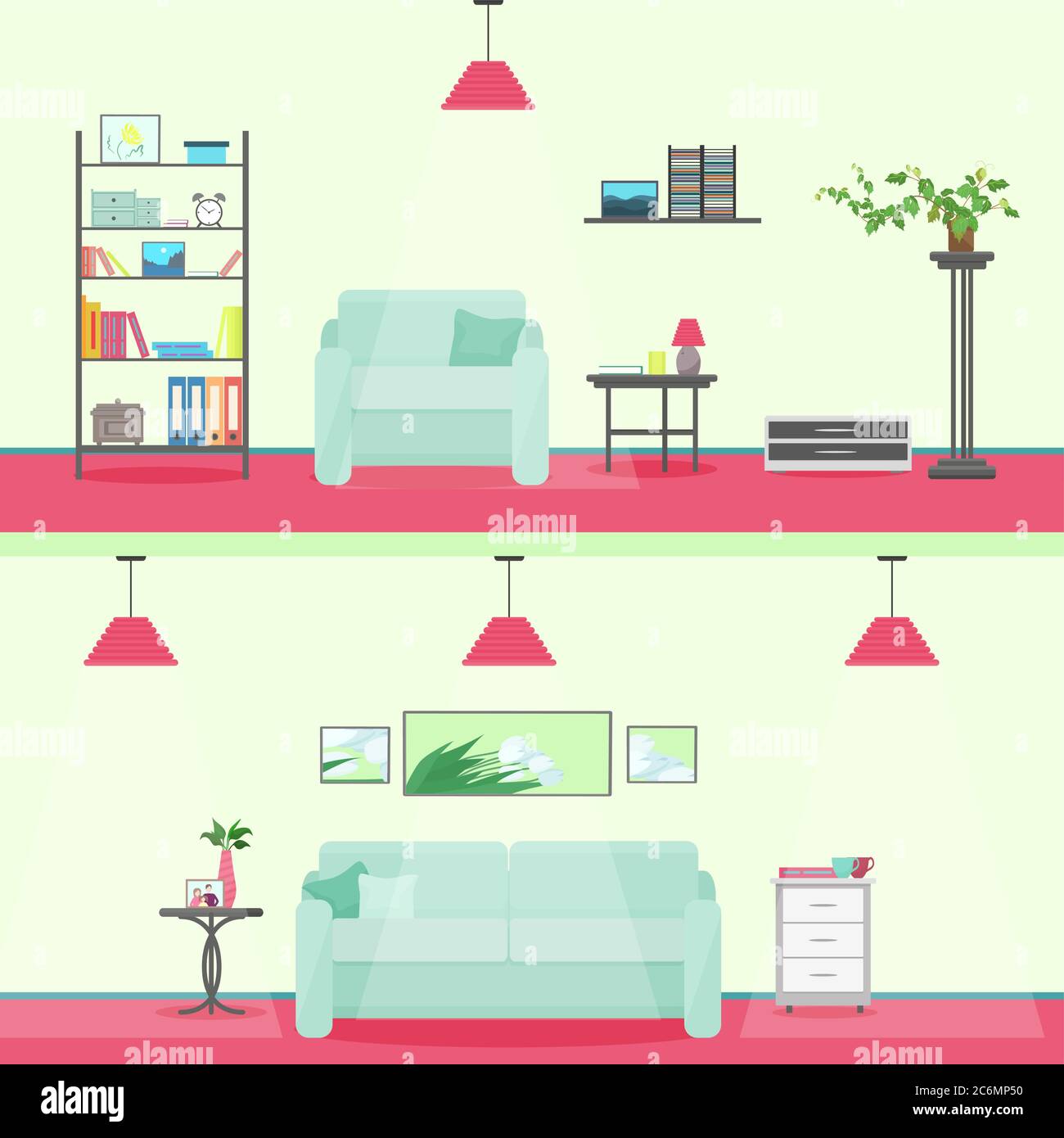 Colorful flat style modern livingroom interior illustration Stock ...