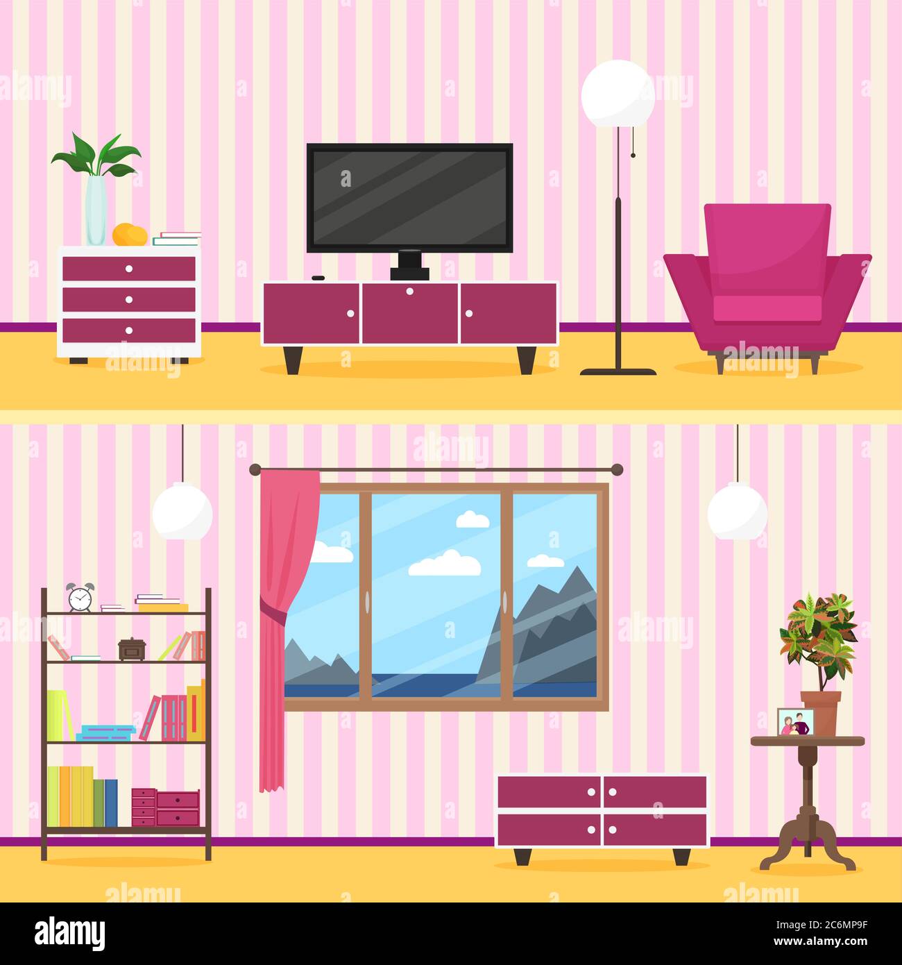 Colorful flat style modern livingroom interior illustration Stock ...