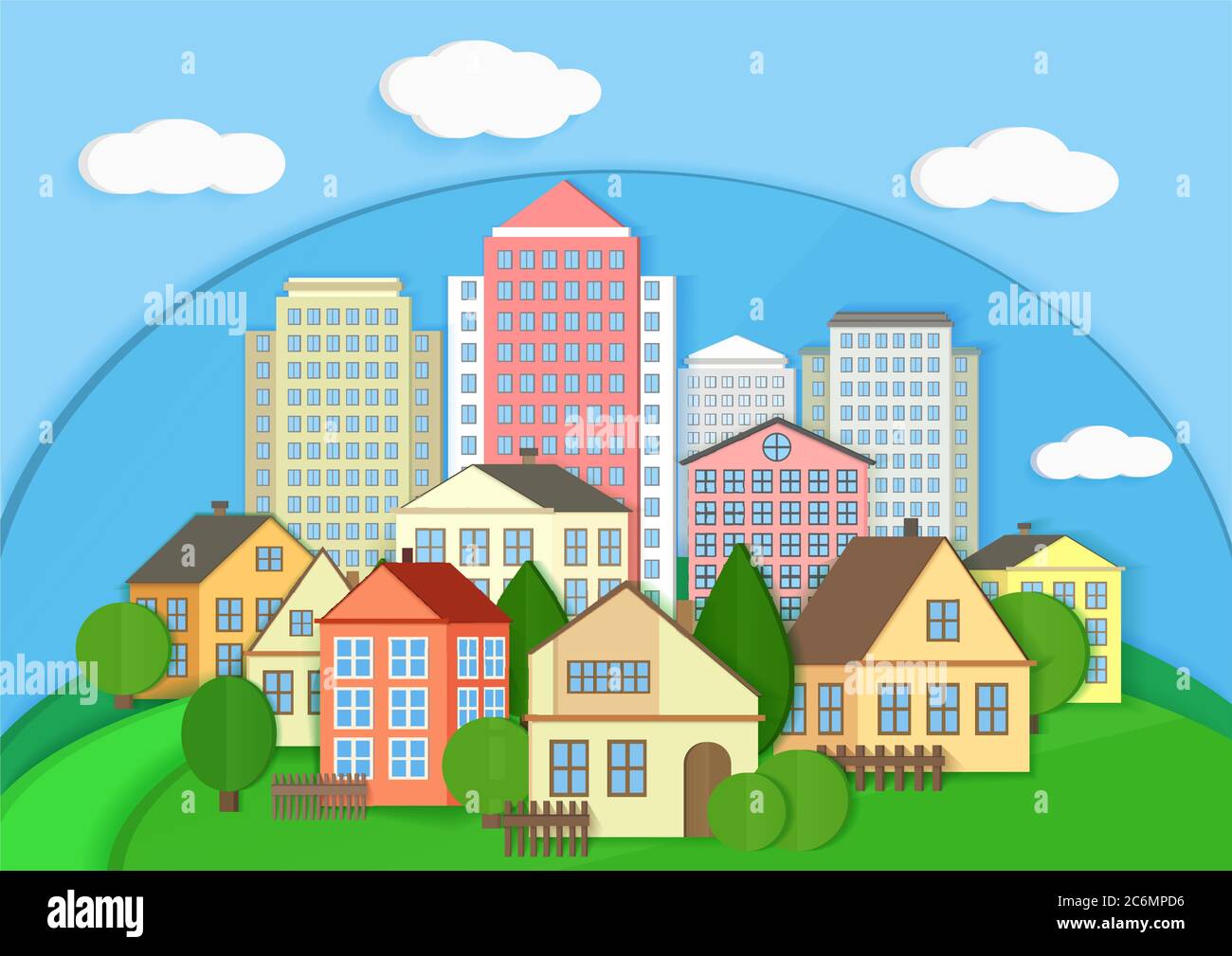 Modern city town cardboard landscape. Paper color style urban city ...