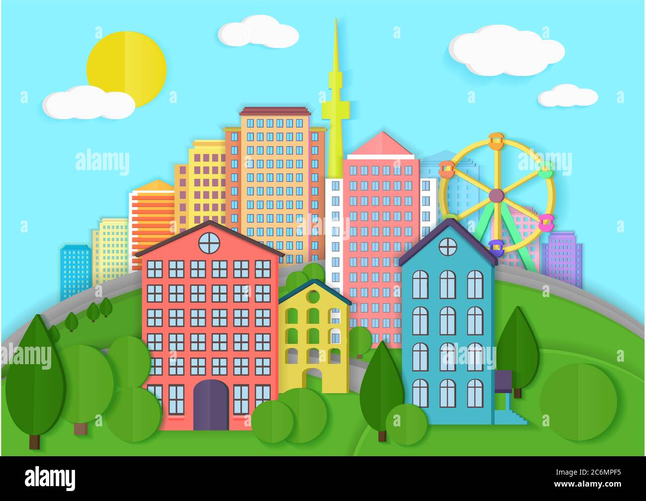 Modern city cardboard landscape. Paper color style urban city vector ...