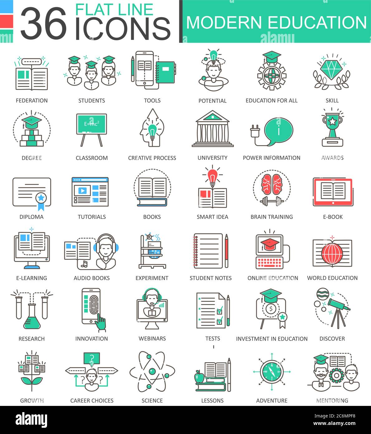 Vector Modern education color flat line outline icons for apps and web ...