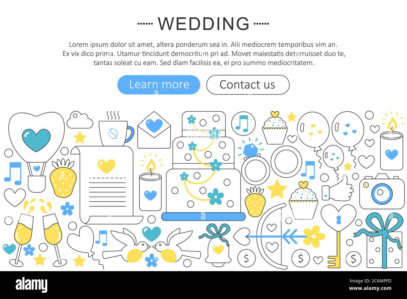 Vector elegant thin flat line Wedding concept. Website header wedding ...