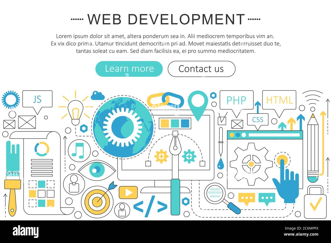 Vector elegant thin flat line Web development concept. Website header ...