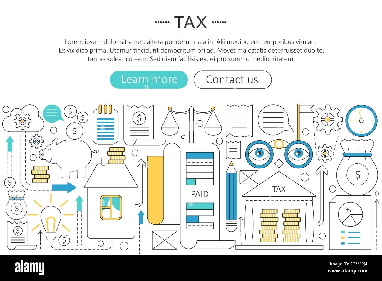 Vector elegant thin flat line tax taxes concept. Web header tax taxes ...