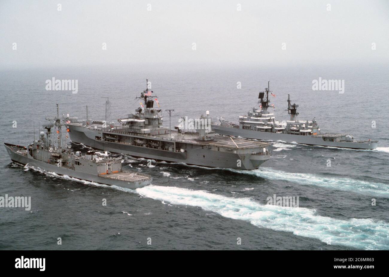 A port quarter view of the US Navy (USN) USS BLUE RIDGE (LCC 19 ...