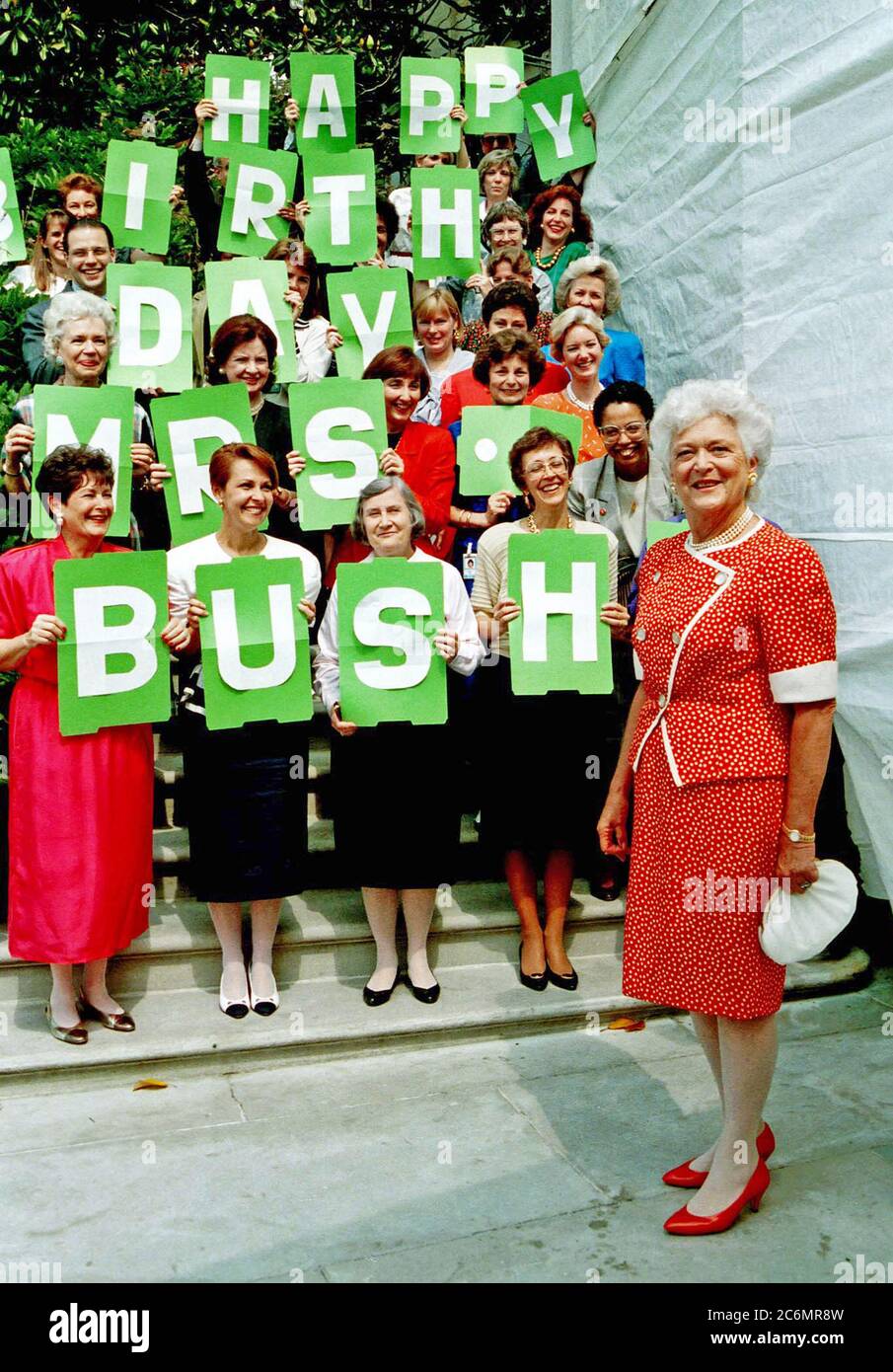 Mrs. Bush is Surprised by her Staff on the South Portico Steps 6 8 1990 ...