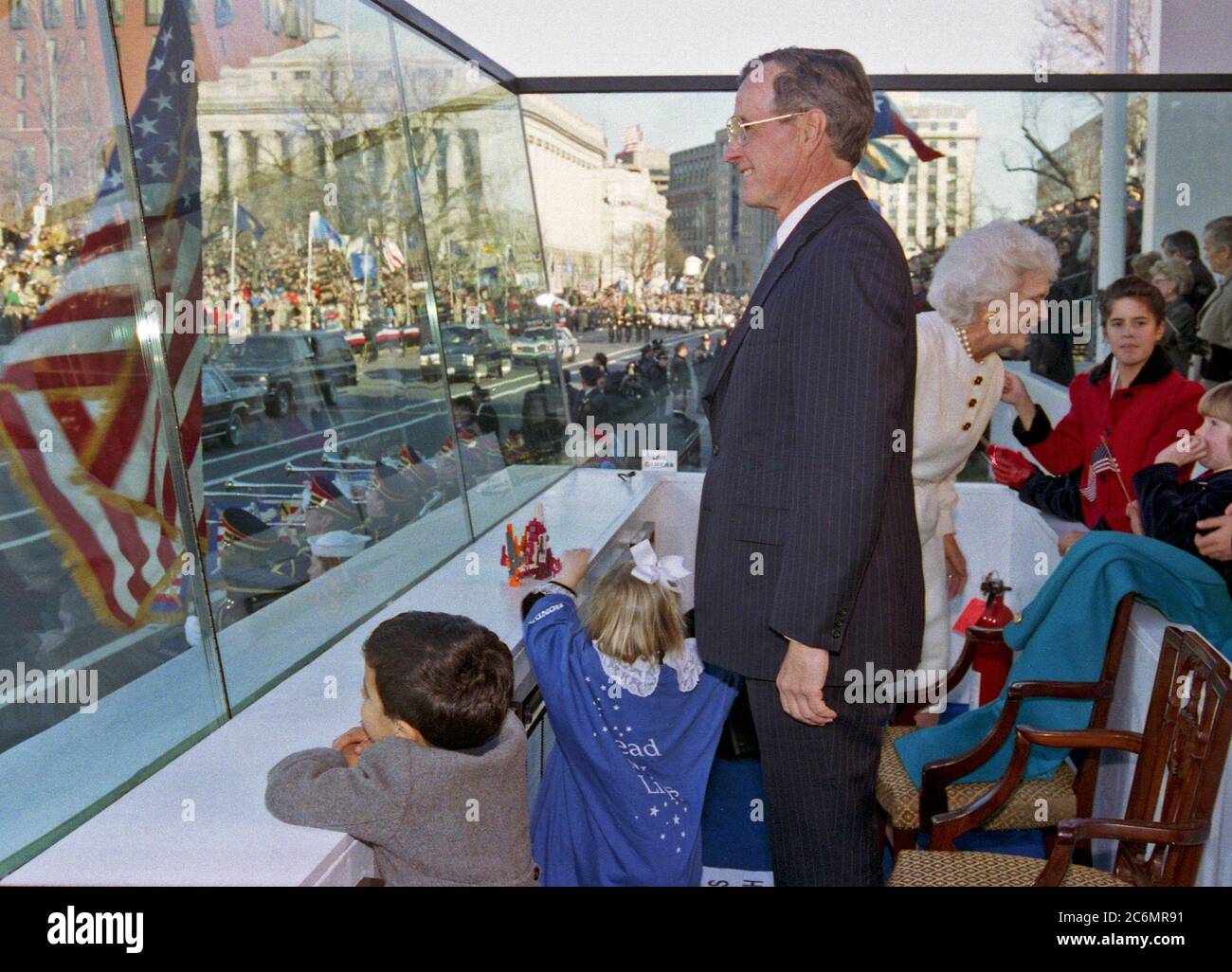 President Bush Watches the Inaugural Parade from the Reviewing Stand ...
