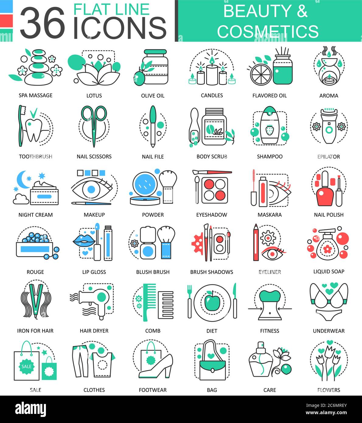 Vector Beauty cosmetics flat line outline icons for apps and web design ...