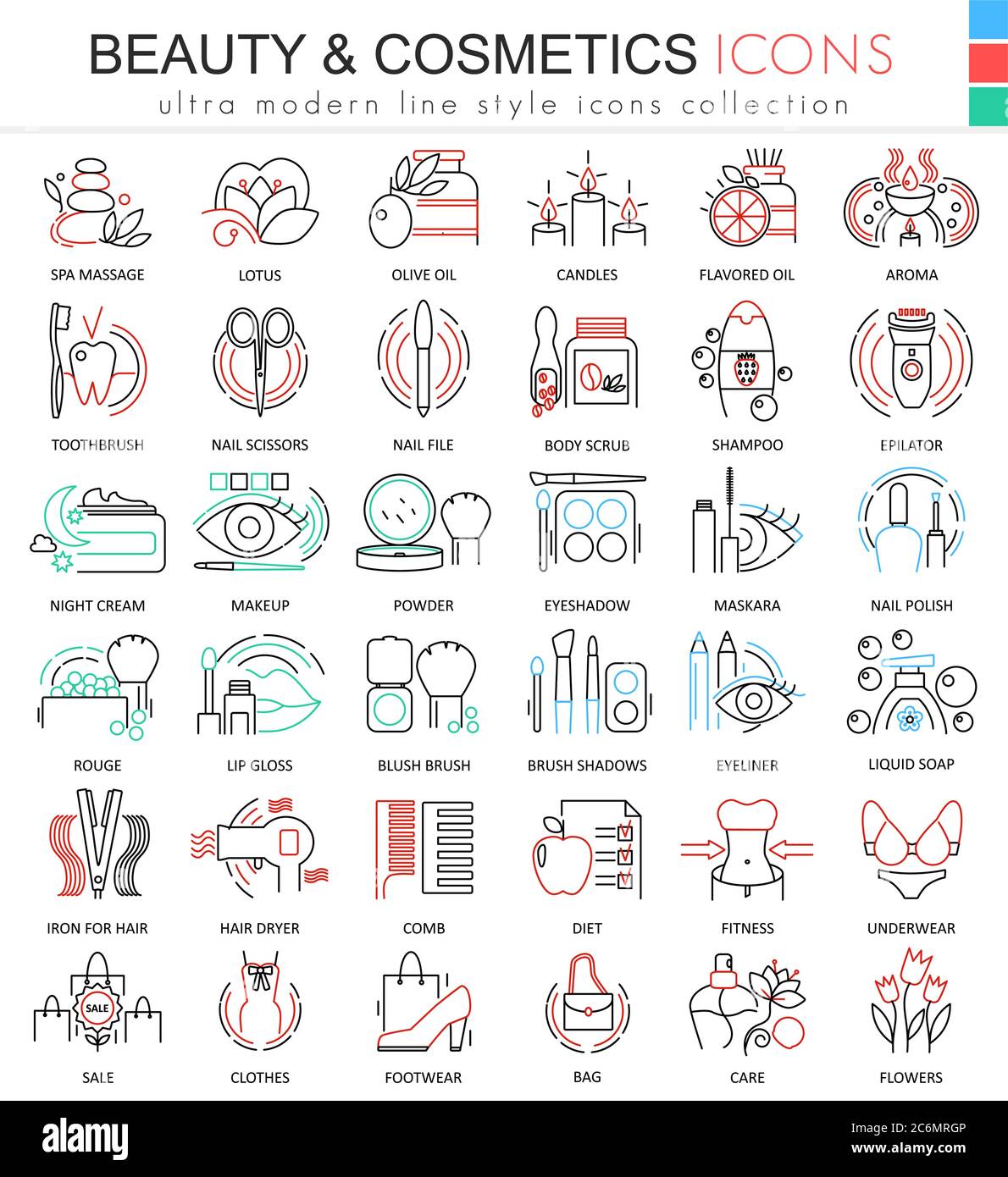 Vector beauty and cosmetics ultra modern color outline line icons for ...