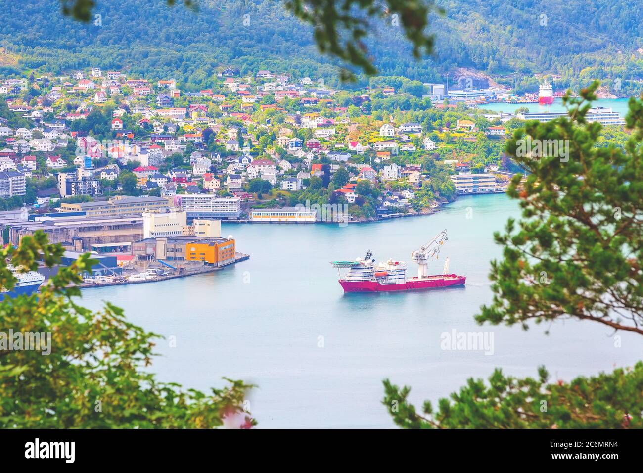 Bergen, Norway cityscape with colorful water bay port view, houses and ...