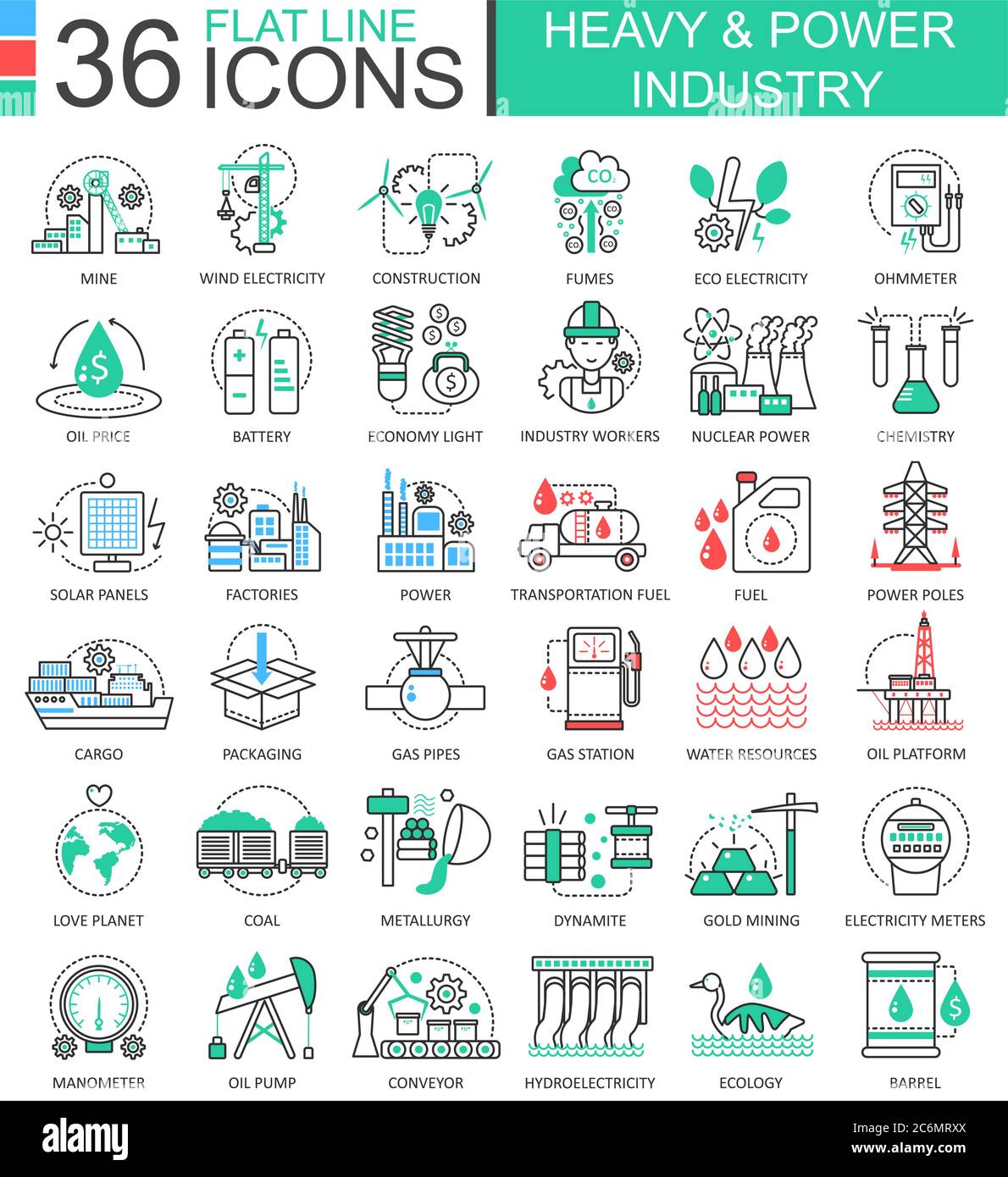 Vector Heavy and power industry flat line outline icons for apps and ...