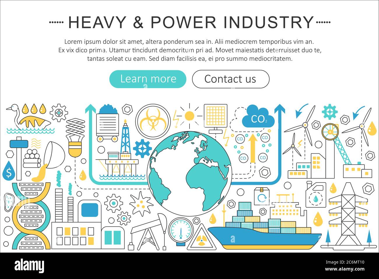 Vector modern line flat design Heavy and power industry concept. Heavy ...