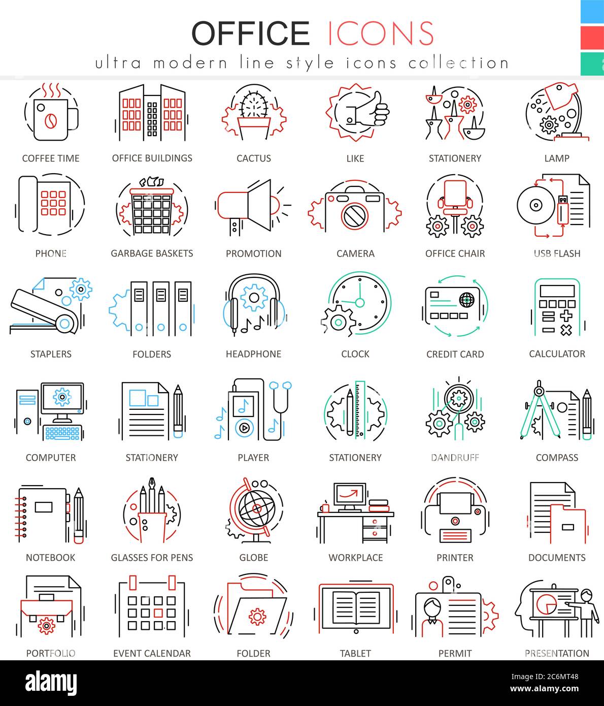 Vector Office color line outline icons for apps and web design.Office ...