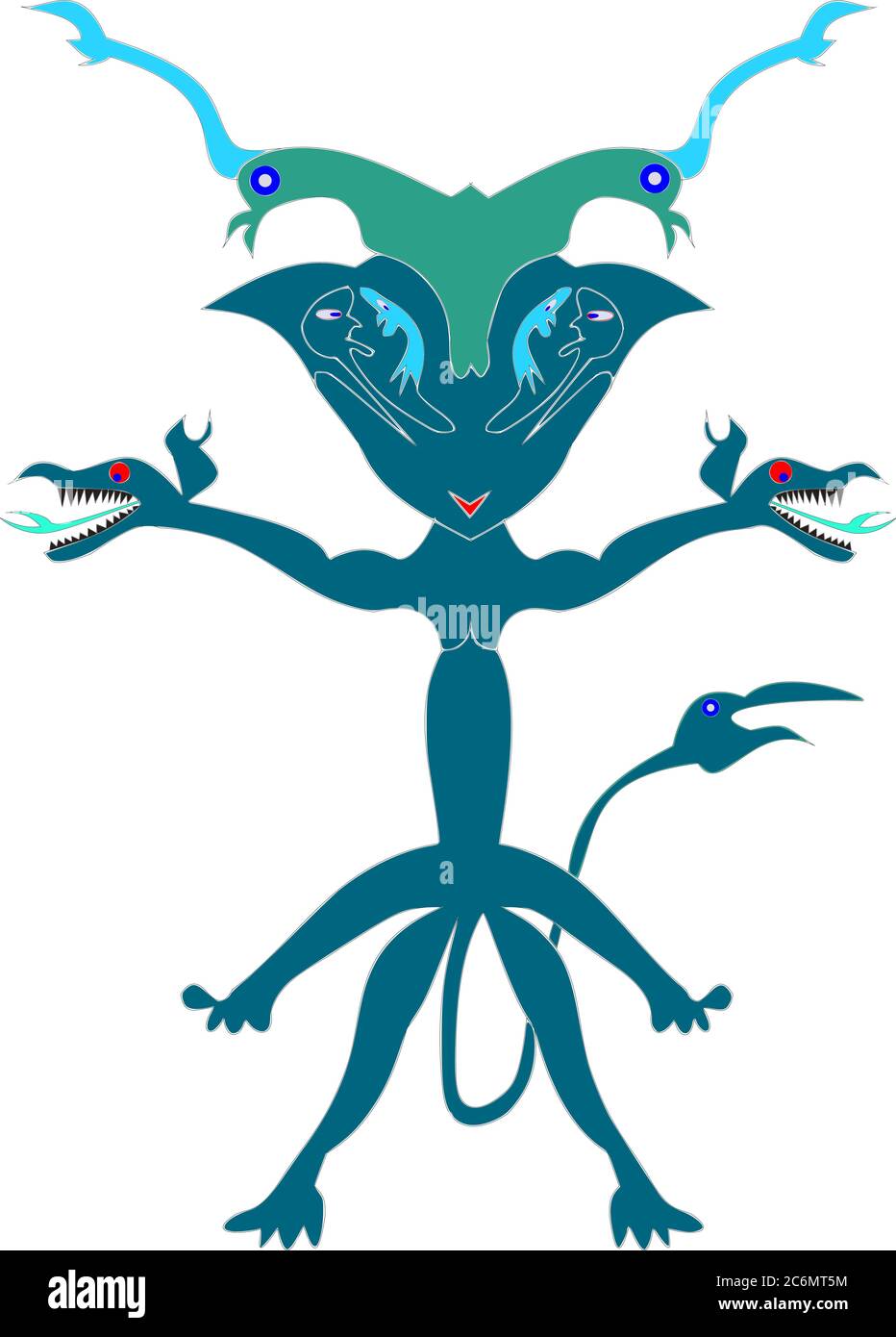 Multiple face horror monster creature cartoon vector abstract on ...