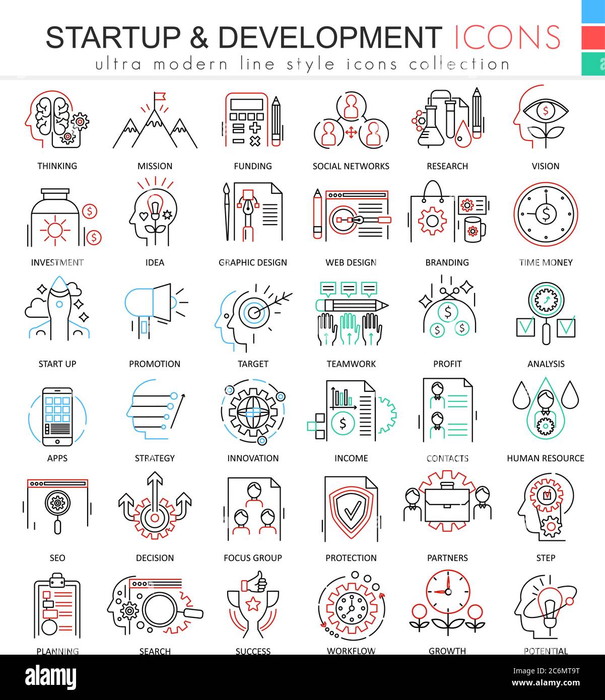 Vector Startup And Development Color Line Outline Icons For Apps And Web Design Startup