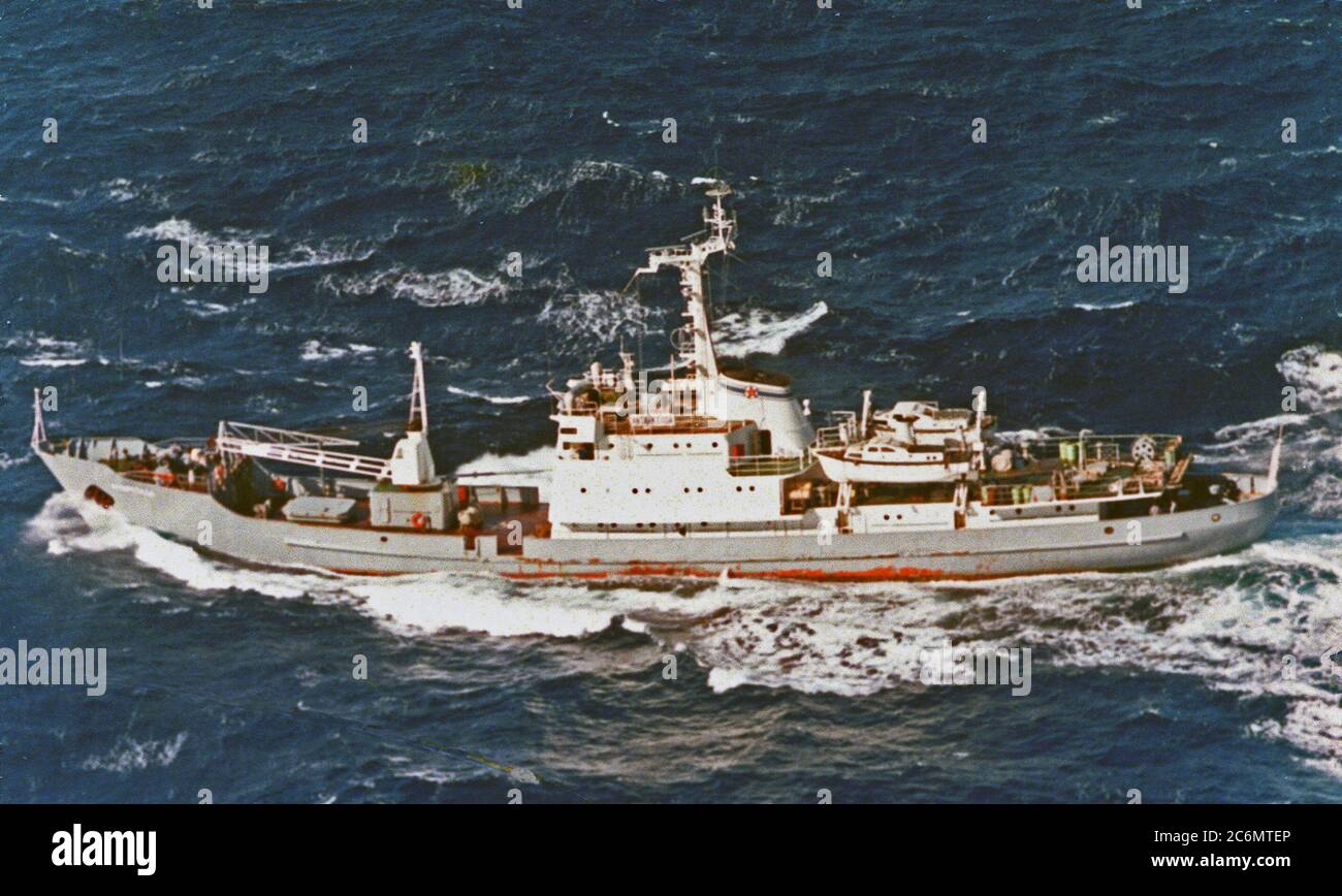 Aerial port side view of the Russian Pacific Fleet Moma class ...