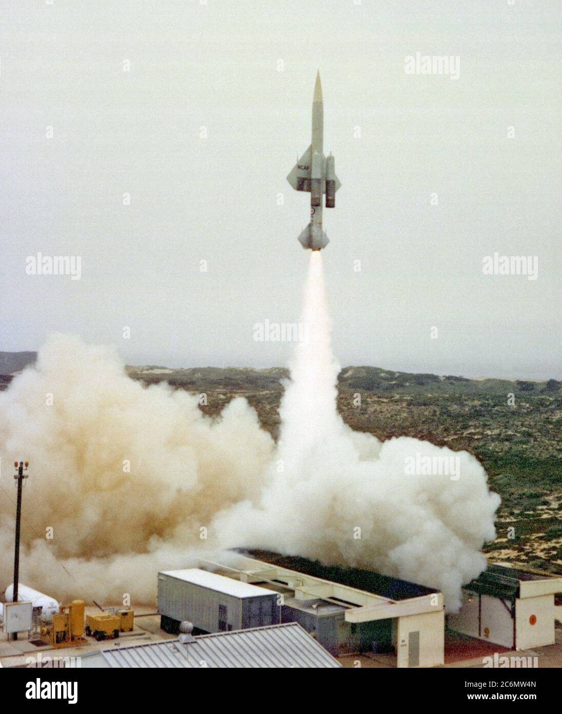 A BOMARC II surface-to-surface missile is launched from station "A ...
