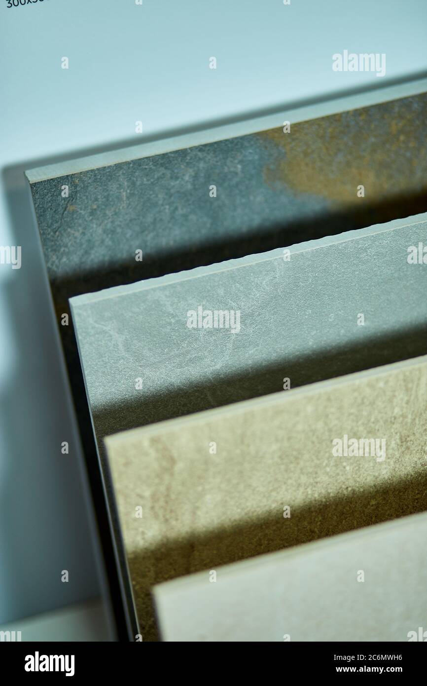 Various decorative tiles samples. Colorful samples of a stone tile in ...