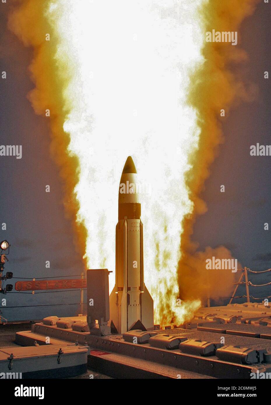 A US Navy (USN) Standard Missile Three (SM-3) is launched from the ...