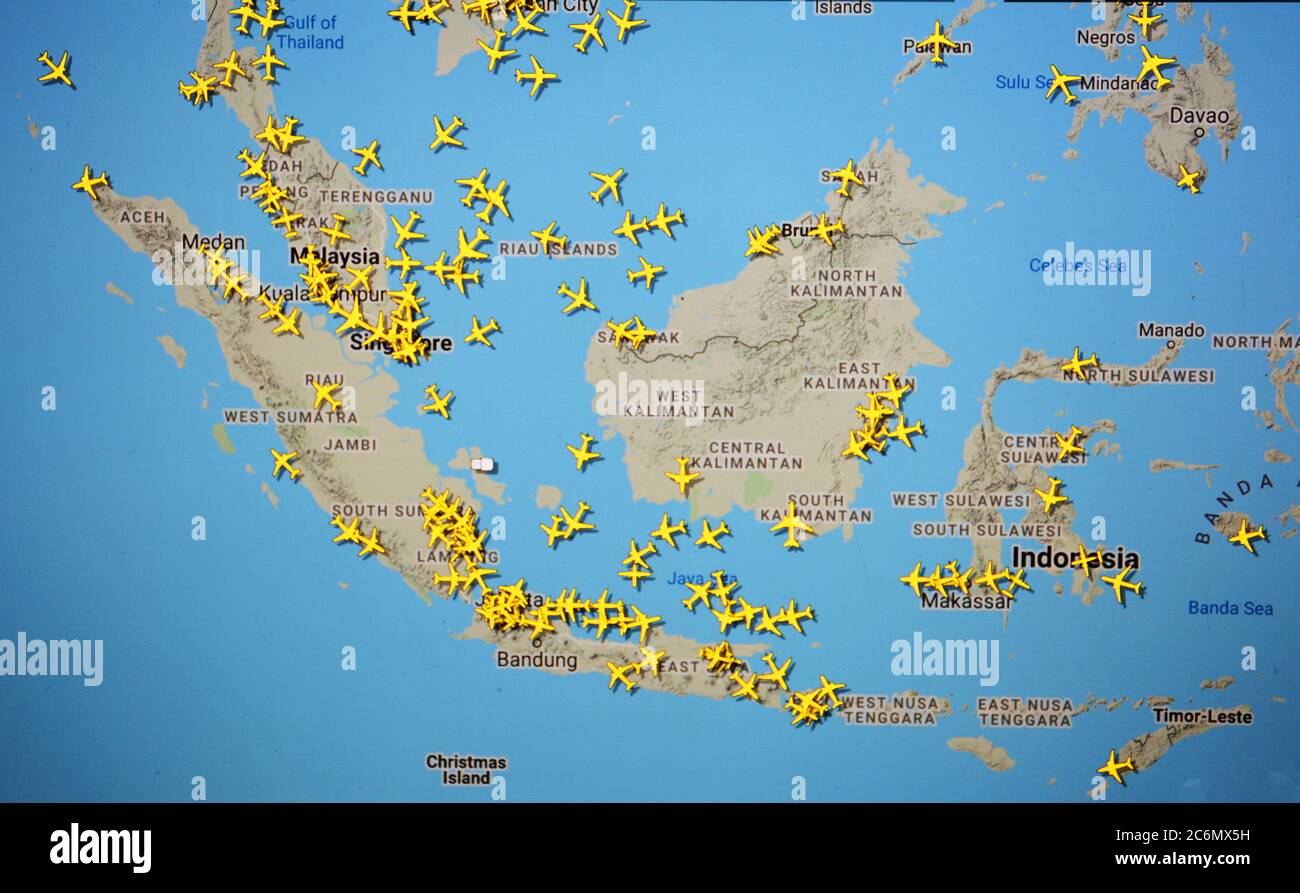 air traffic over Malaysia and Indonesia (11 july 2020, UTC 07.36) on ...