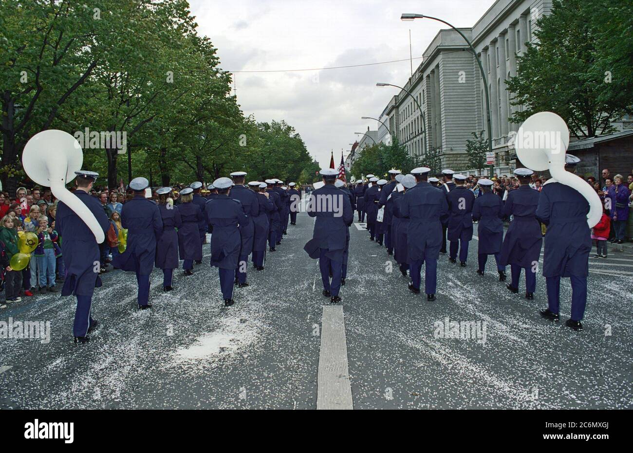The US Air Force in Europe (USAFE) Band and Honor marches along a ...