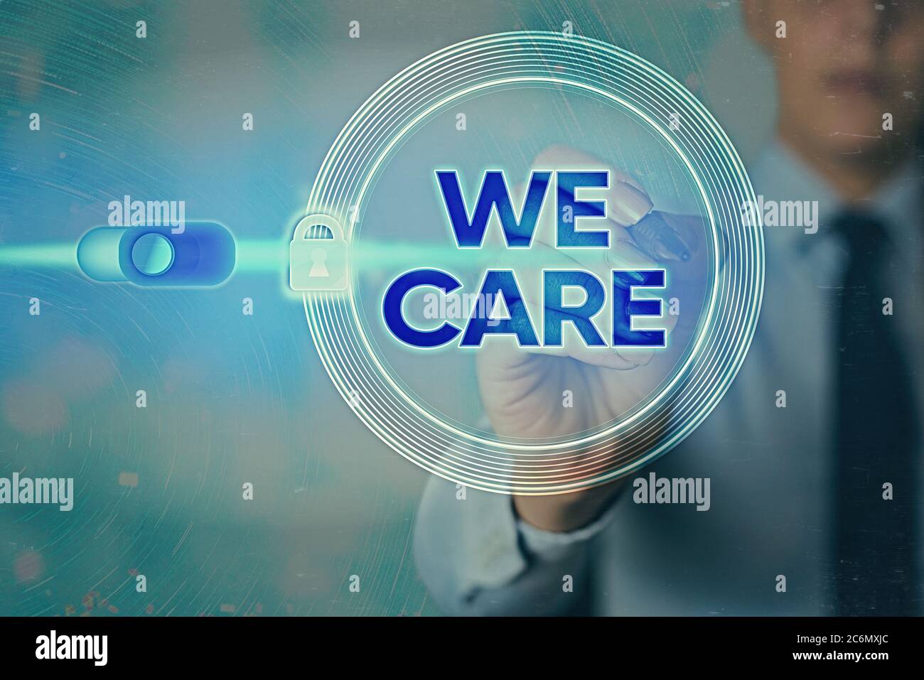 Writing note showing We Care. Business concept for Cherishing someones ...