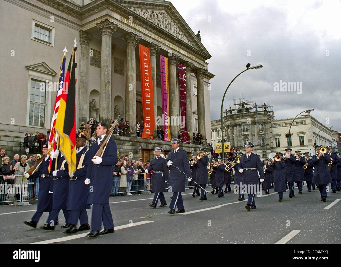 The US Air Force in Europe (USAFE) Band and Honor marches along a ...