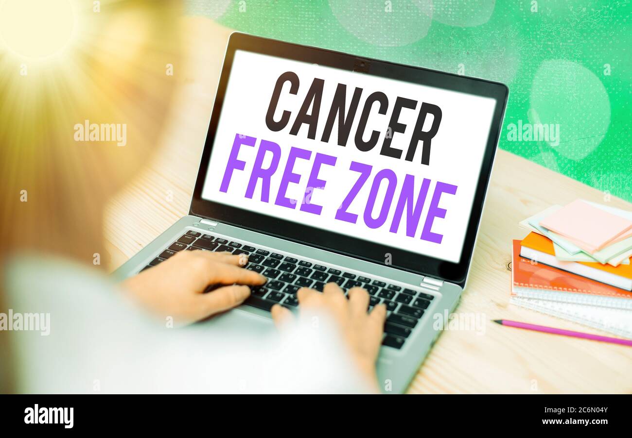 Writing note showing Cancer Free Zone. Business concept for supporting ...