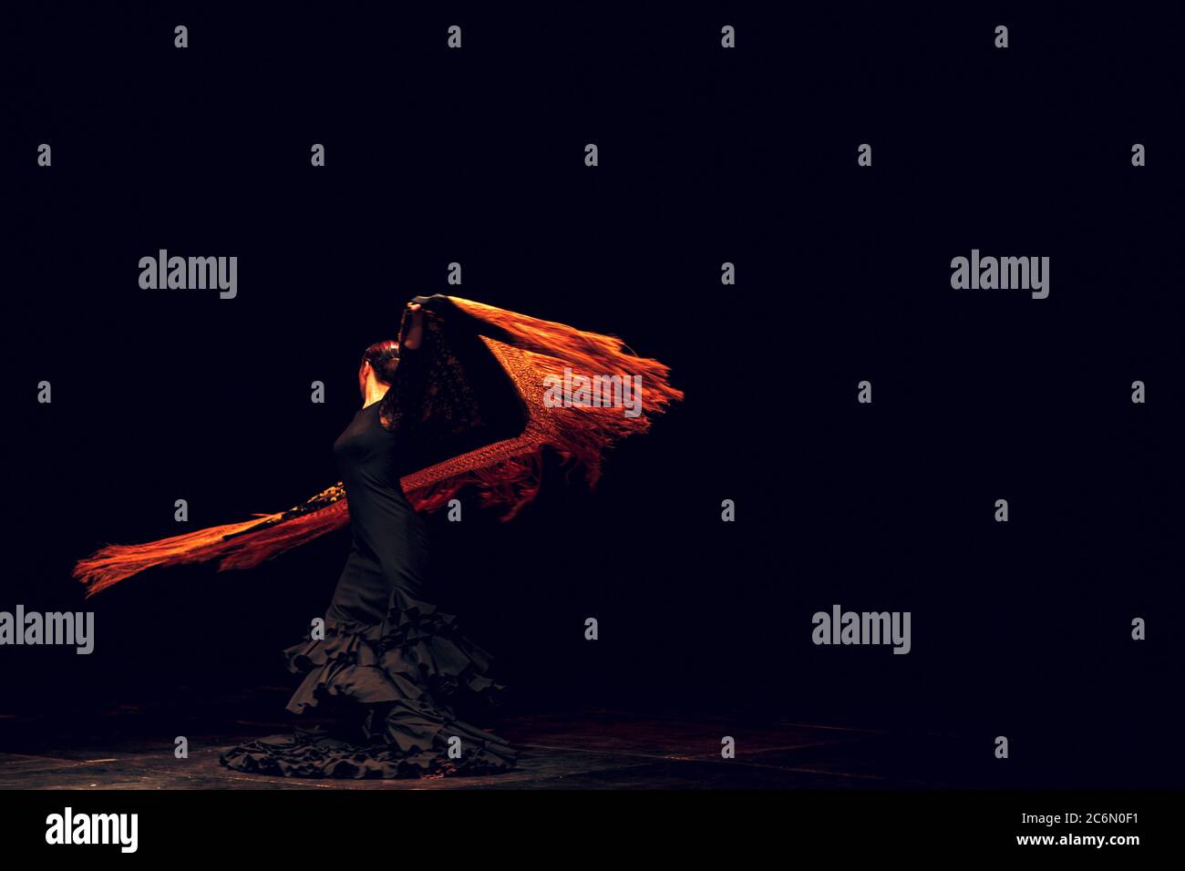 Flamenco dancer in traditional costume. Flamenco spanish dance on stage ...