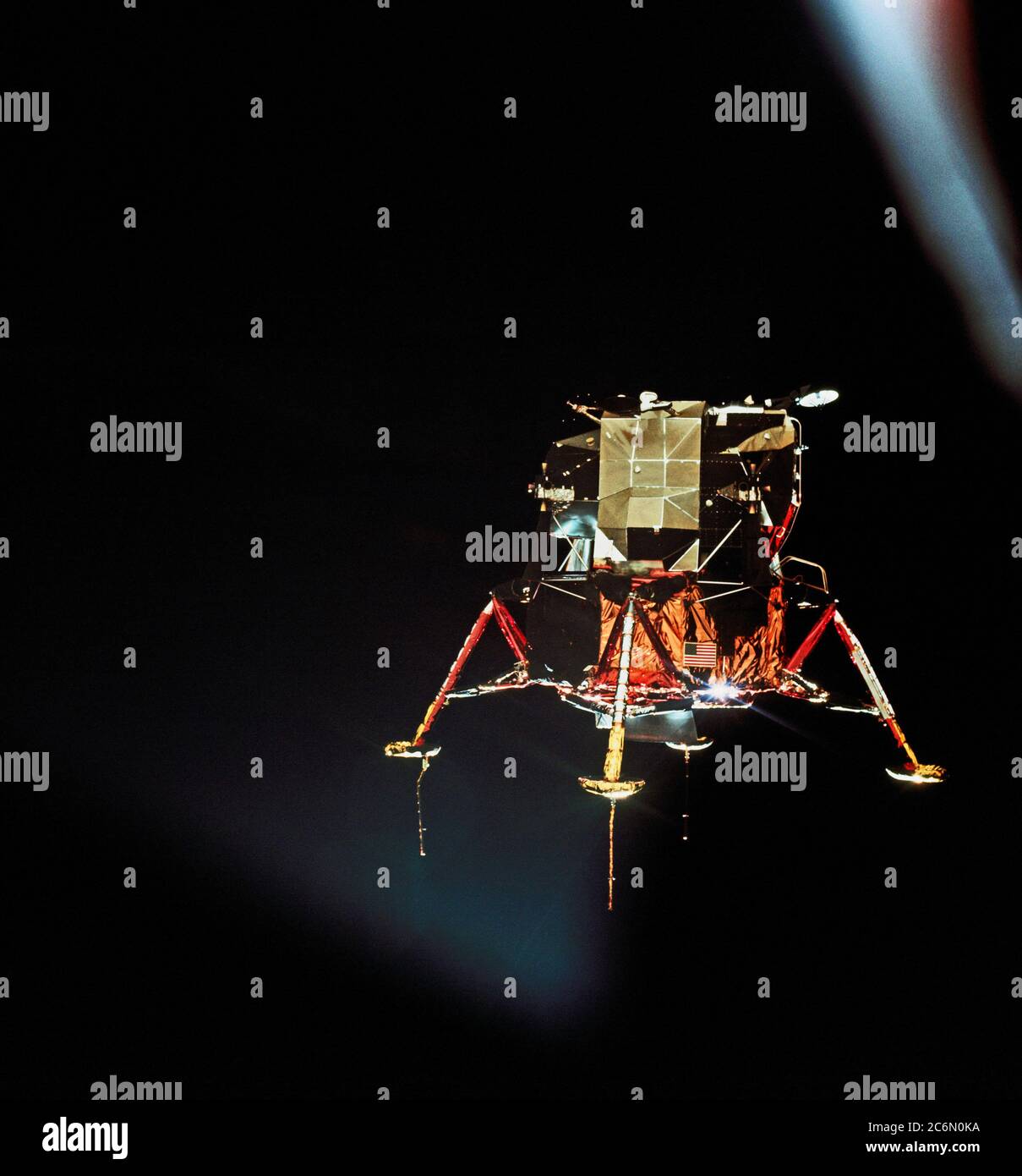The Apollo 11 Lunar Module (LM), in a lunar landing configuration, is ...
