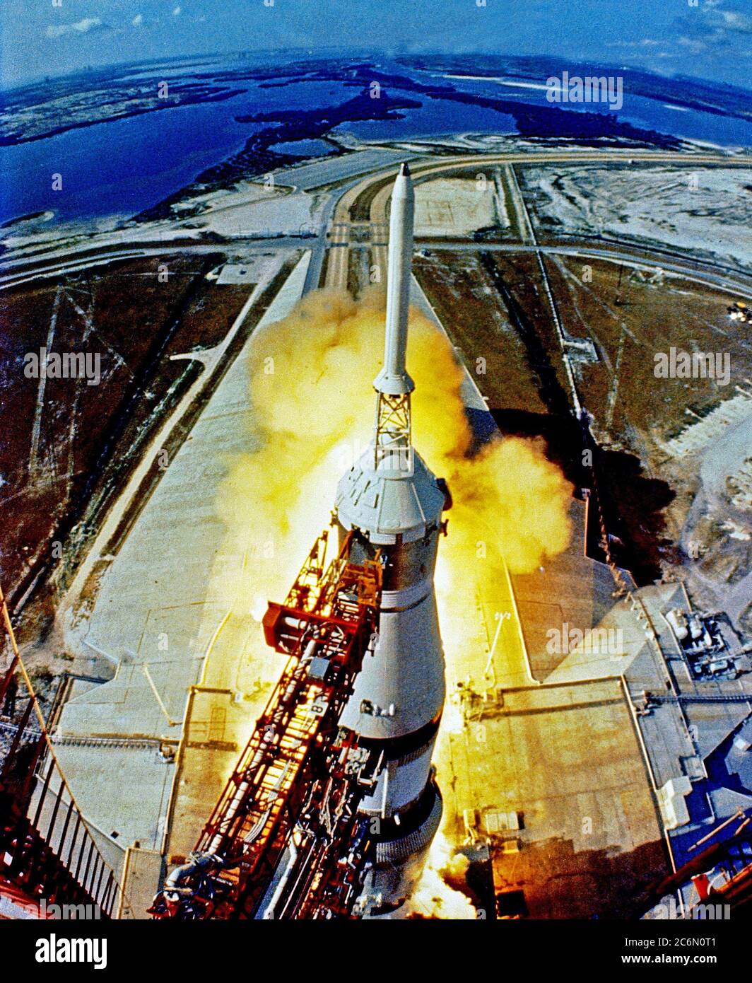 The huge, 363-feet tall Apollo 11 (Spacecraft 107Lunar Module 5Saturn 506) space vehicle is ...