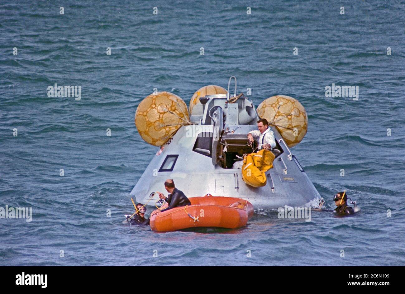 The Apollo 9 prime crew participates in water egress training in the ...