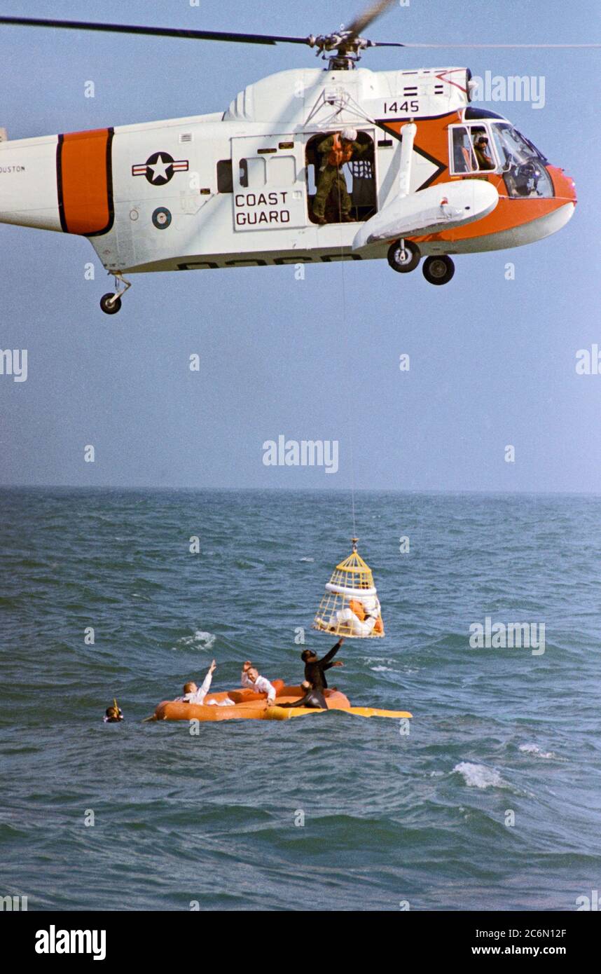The Apollo 9 prime crew participates in water egress training in the ...