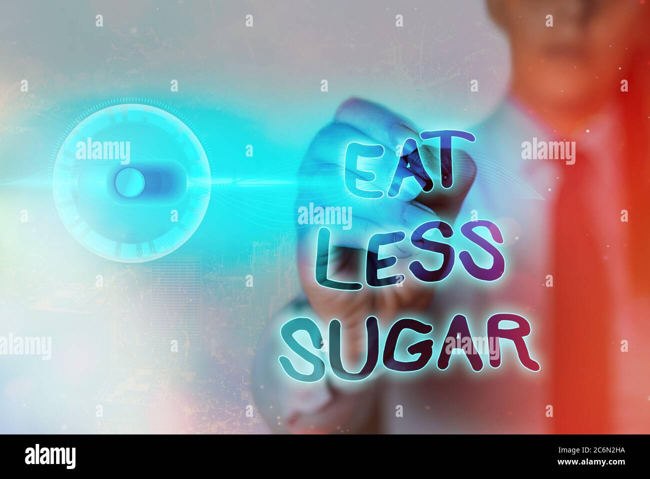 Writing note showing Eat Less Sugar. Business concept for reducing ...