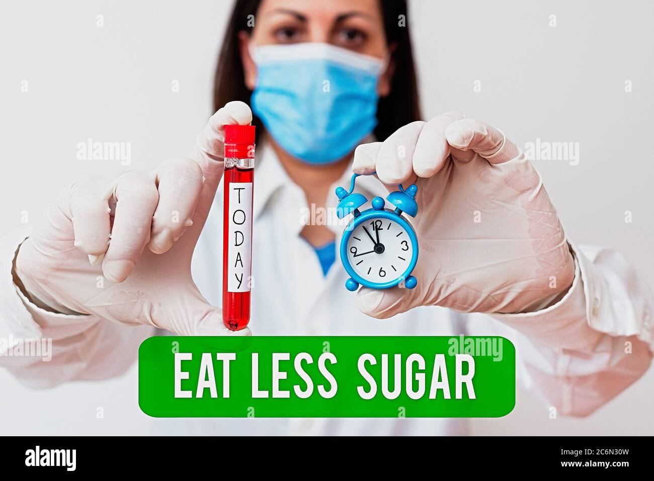 Text sign showing Eat Less Sugar. Business photo showcasing reducing ...