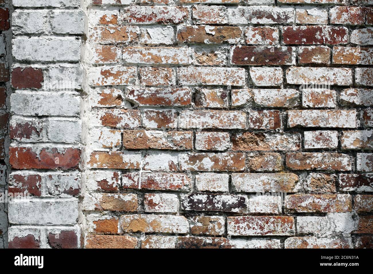 Old large red brick wall texture background distressed with white paint ...